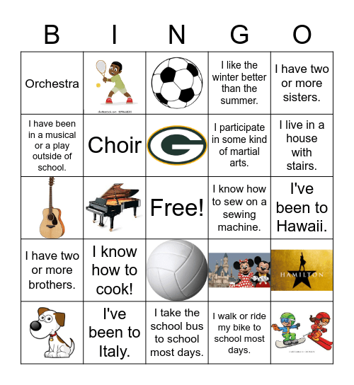 1st Day of Music Class Bingo Card
