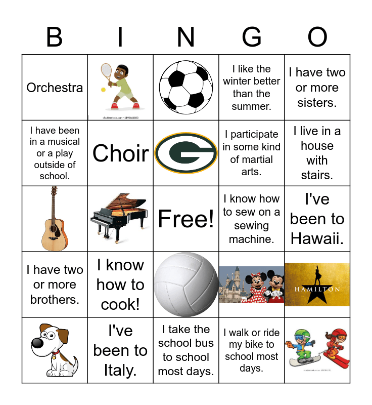 1st Day of Music Class Bingo Card