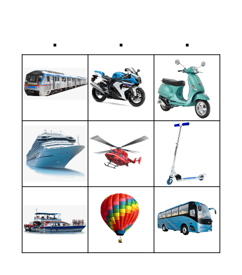 Means of transport Bingo Card