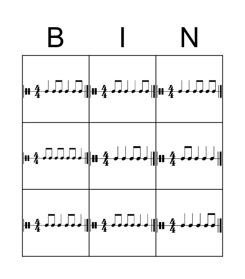 Quarter Notes and Eighth Notes Bingo Card