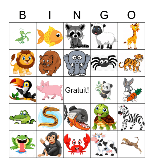 Les animaux Bingo Card