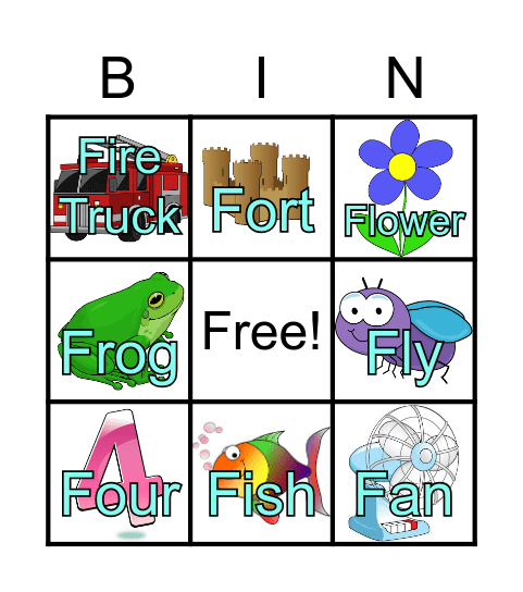 Letter F Bingo Card