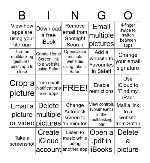 IPad Bingo Level 2 Bingo Card IPad Bingo Level 2 Bingo Card