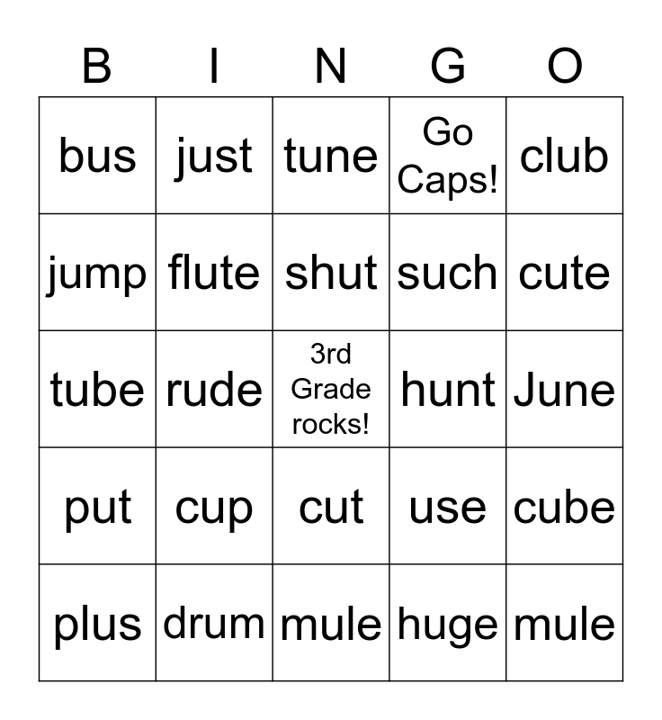 Short u / Long u (sort 10) Bingo Card