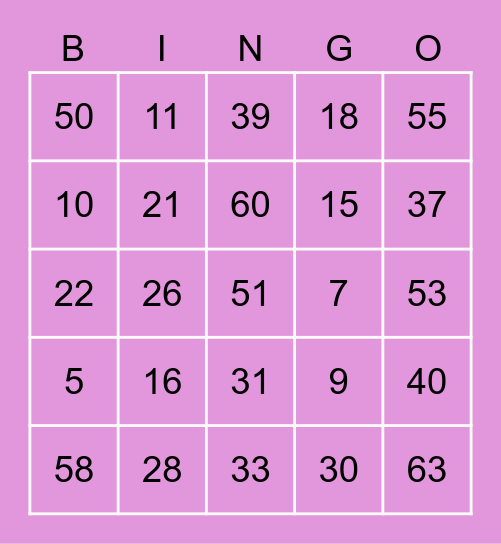 Les nombres Bingo Card