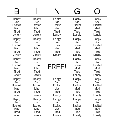 Feelings Bingo Cards on Bingo Baker