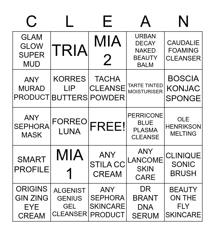 THE GREAT CLEANSE BINGO!!! Bingo Card
