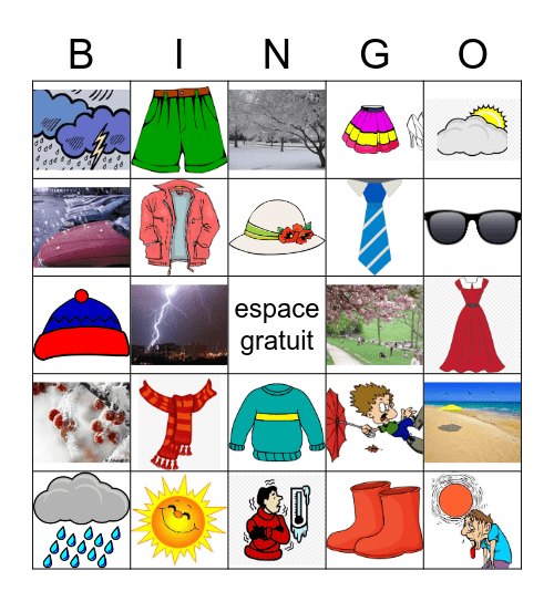 Clothing/Weather Bingo Card