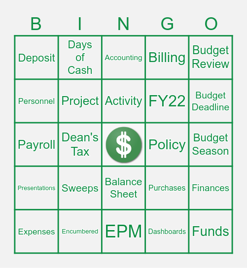 BUDGET BINGO Card