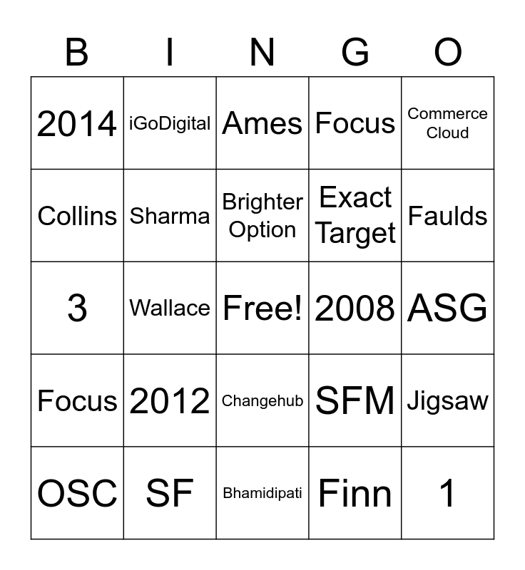 CRM SRE Singapore Bingo Card