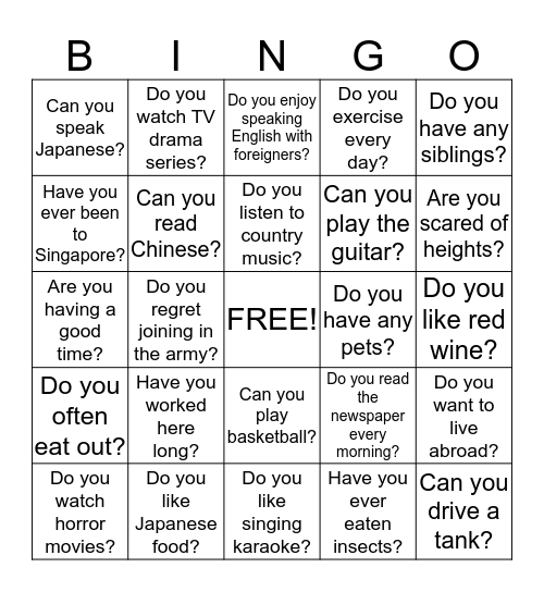SMALL TALK QUESTIONS Bingo Card
