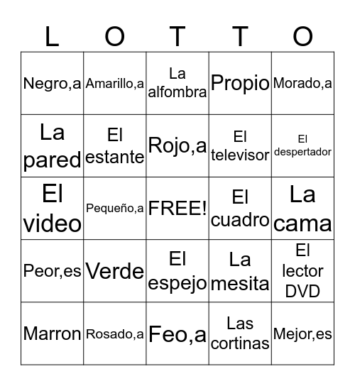 Realidades 1 Chapter 6A Bingo Card