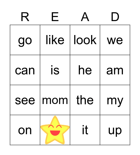 Sight Words Level A-B Bingo Card