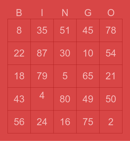 1-87 Bingo card Bingo Card