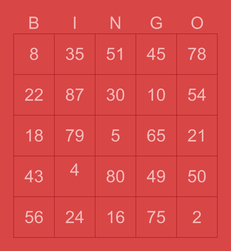1-87 Bingo card Bingo Card