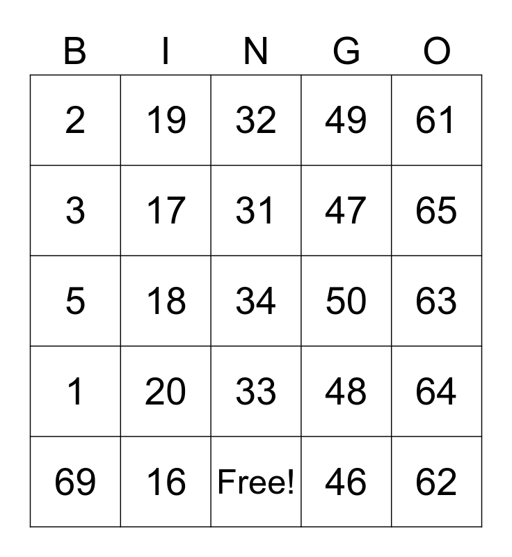 Bingo Board 7 Bingo Card