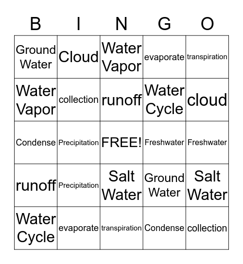 Water Cycle Bingo Card