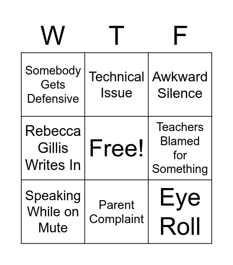 Board Meeting Bingo Card
