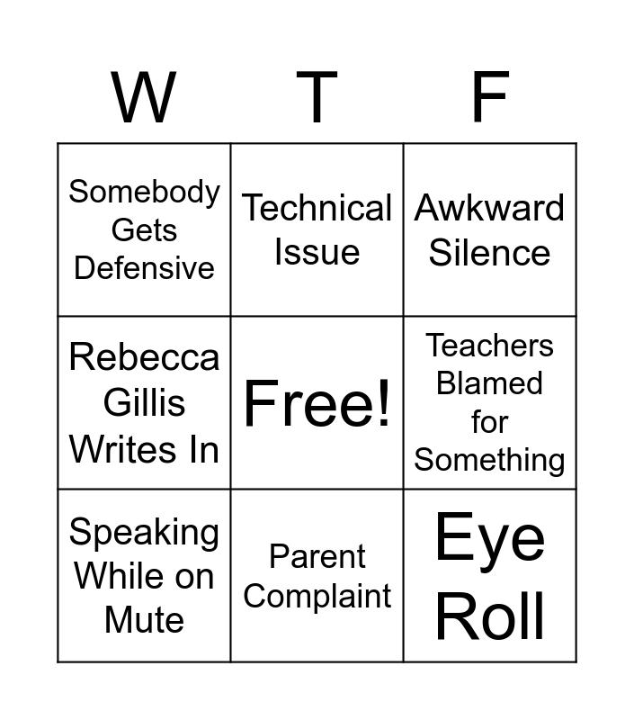 Board Meeting Bingo Card