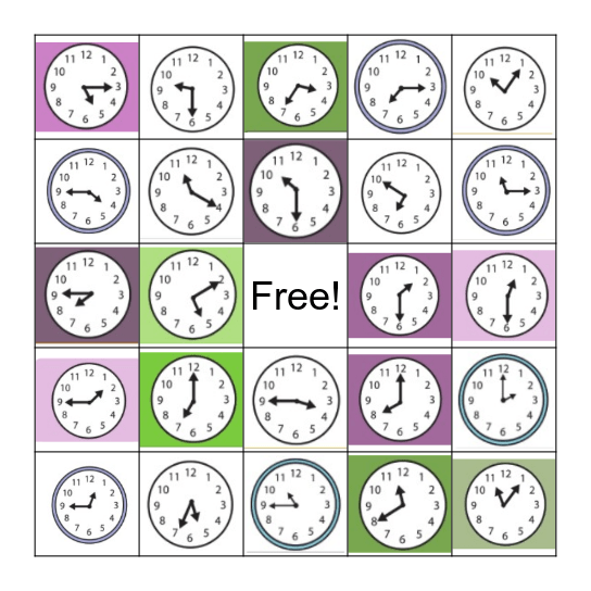 Telling Time to the 5s Bingo Card