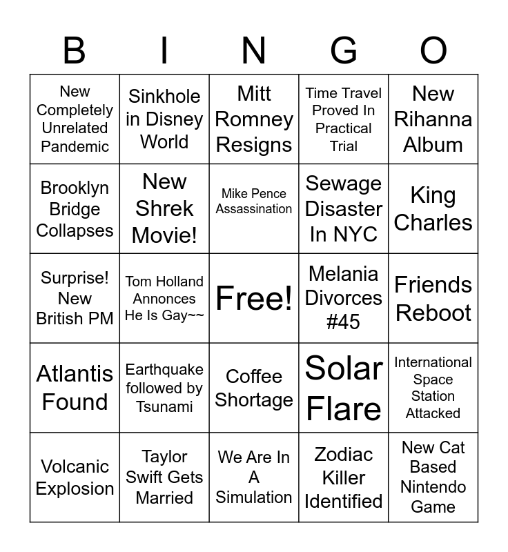 2021 Bingo Sheet Bingo Card