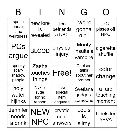IC - Shadows of the Raven Bingo Card
