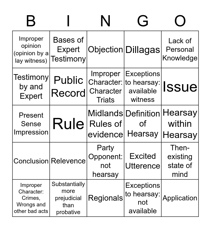 Objection Bingo Card