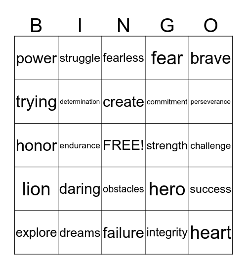 Courage Bingo Card