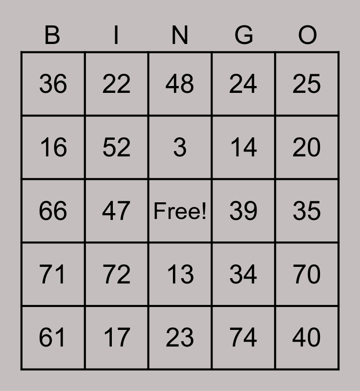 Bingo Familiar Bingo Card