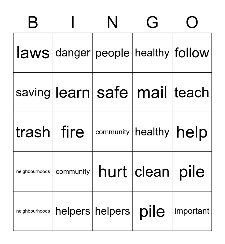 Community Helpers Bingo Card
