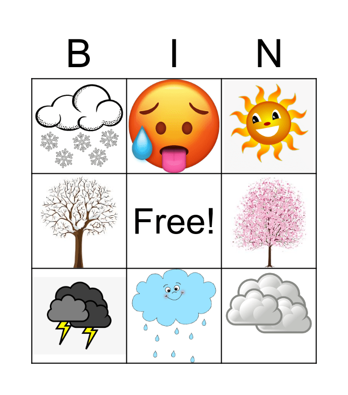Weather and seasons Bingo Card