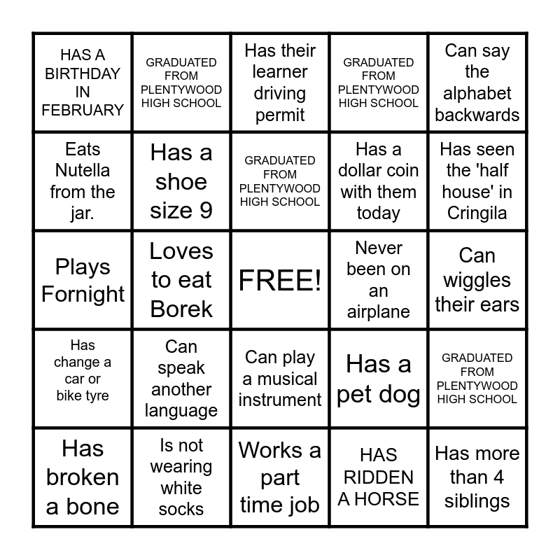 Human Bingo High School