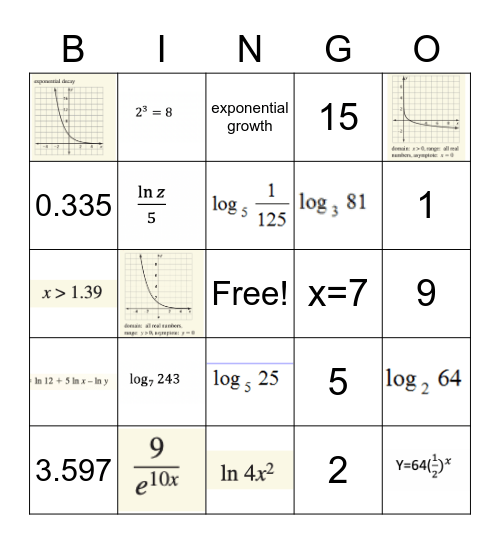 Logarithms B-I-N-G-O Bingo Card