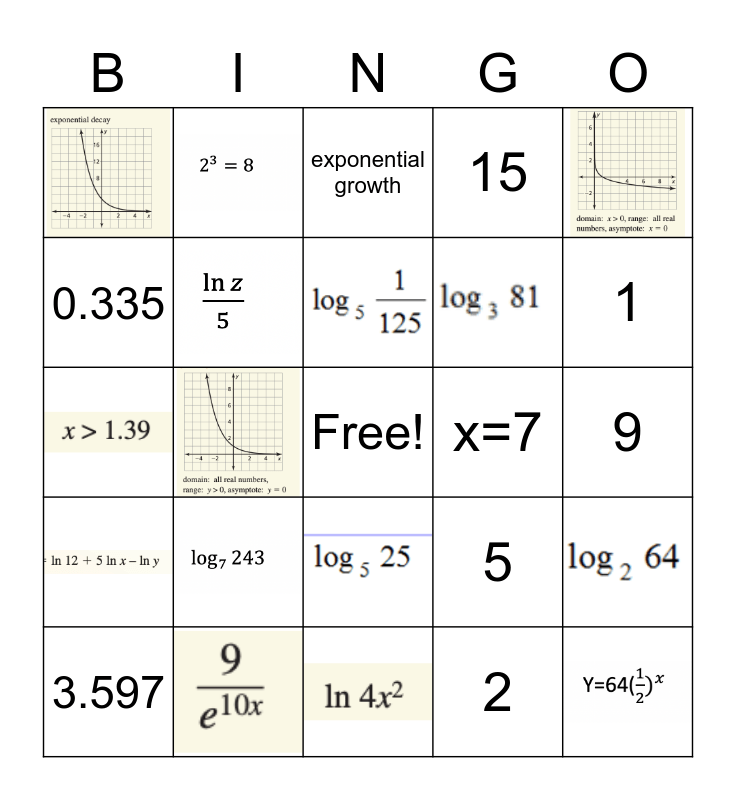 Logarithms B-I-N-G-O Bingo Card