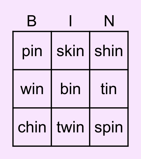 -In BINGO Card