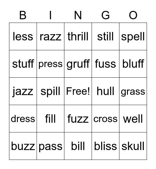 Bonus Letter Bingo Card