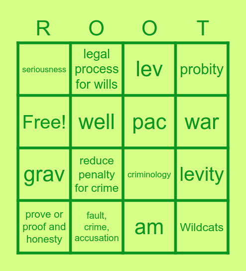 Root Words Week 2 Bingo Card