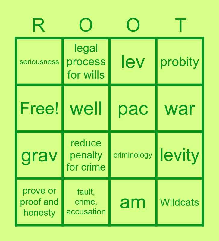 Root Words Week 2 Bingo Card