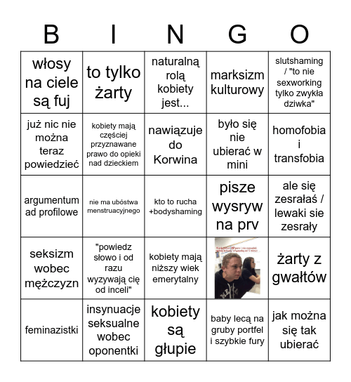Incel Bingo Card