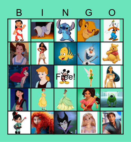 Disney characters Bingo Card