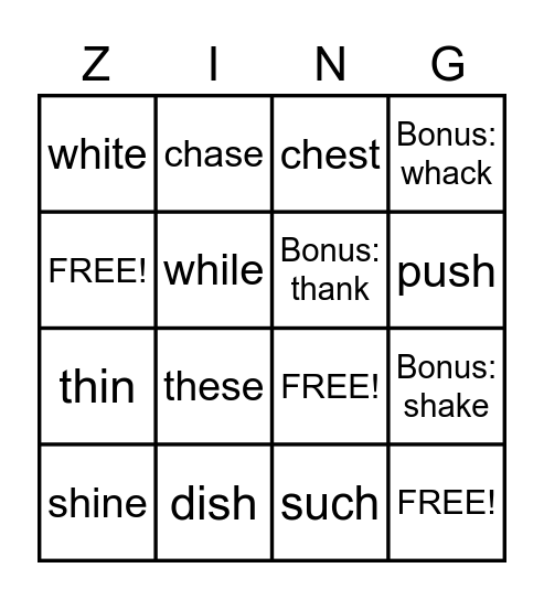 L8 Spelling Words ZING! Bingo Card