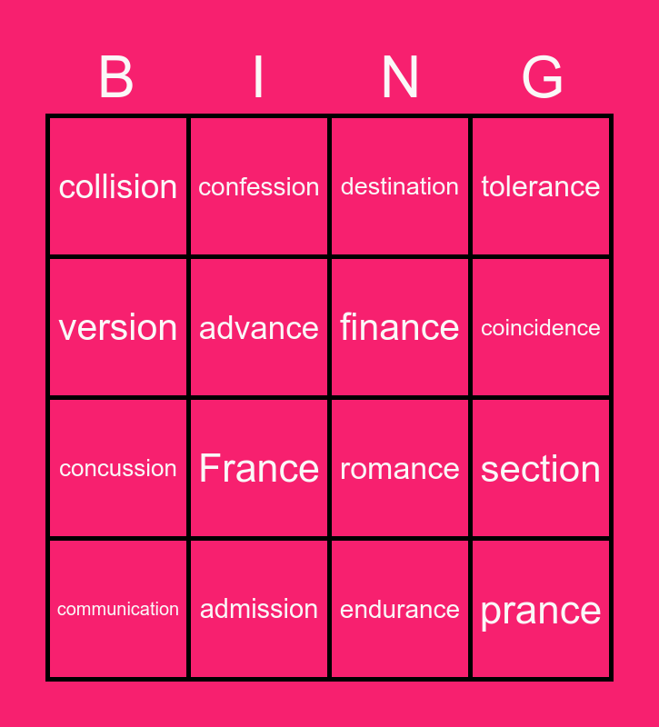 National Reading Vocabulary - Lesson 18 Bingo Card