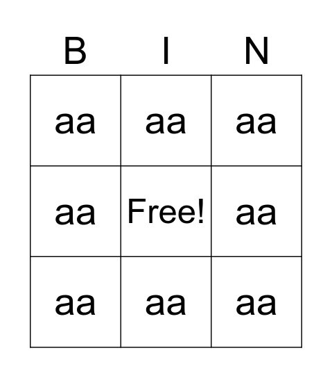 aa Bingo Card