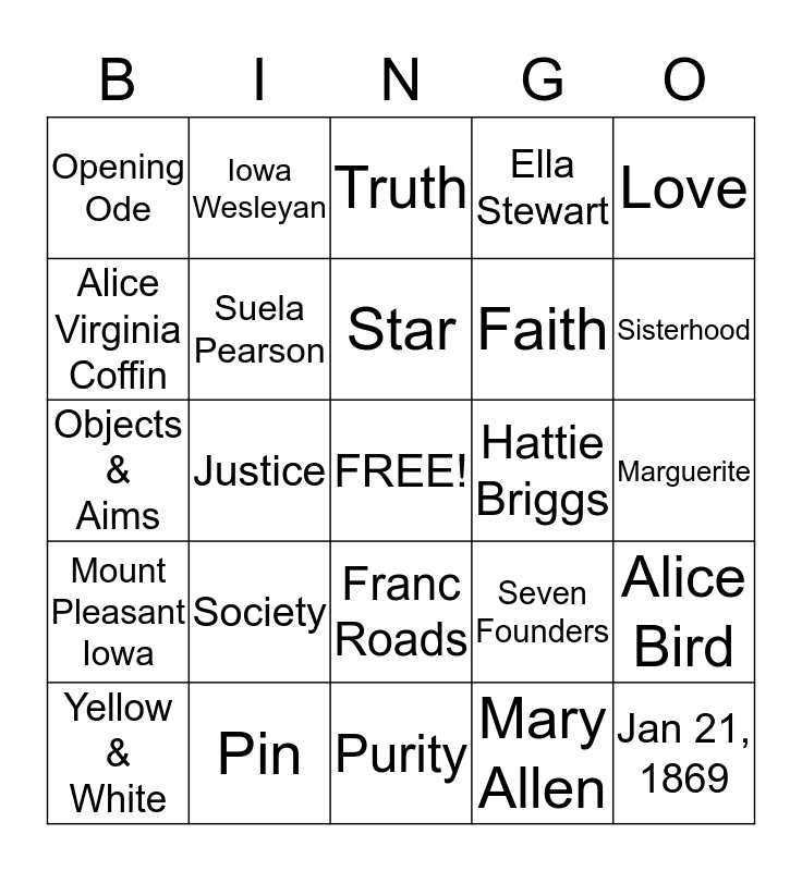 PEO BINGO Card