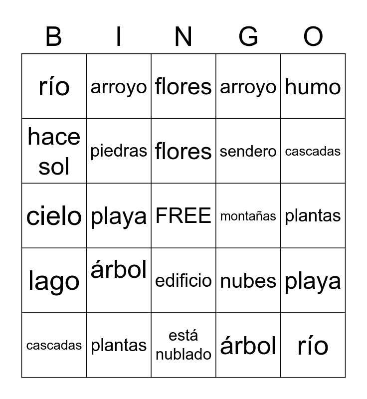 El paisaje y la naturaleza Bingo Card