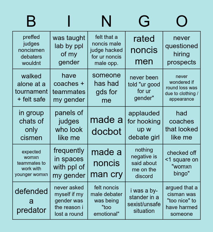 men in debate bingo Card