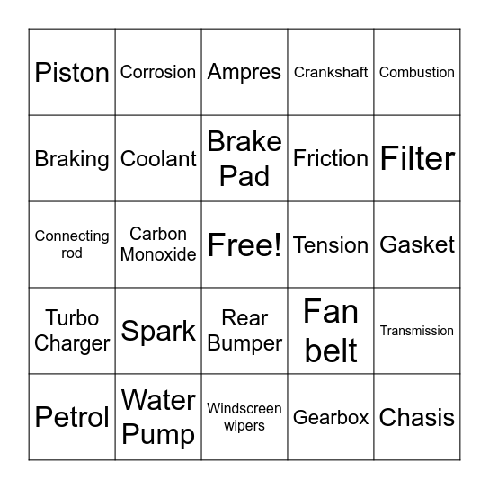 Roxy Auto Bingo 2021 Bingo Card