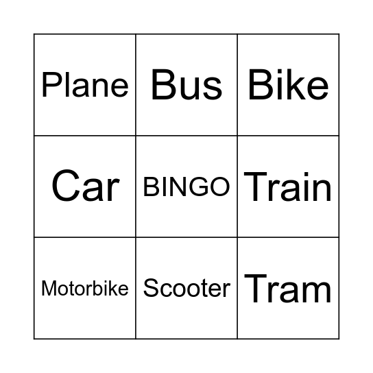 Transport Bingo Card