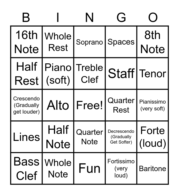 Choir Bingo Card