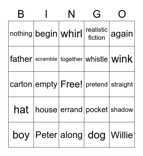 Whistle for Willie Bingo Card